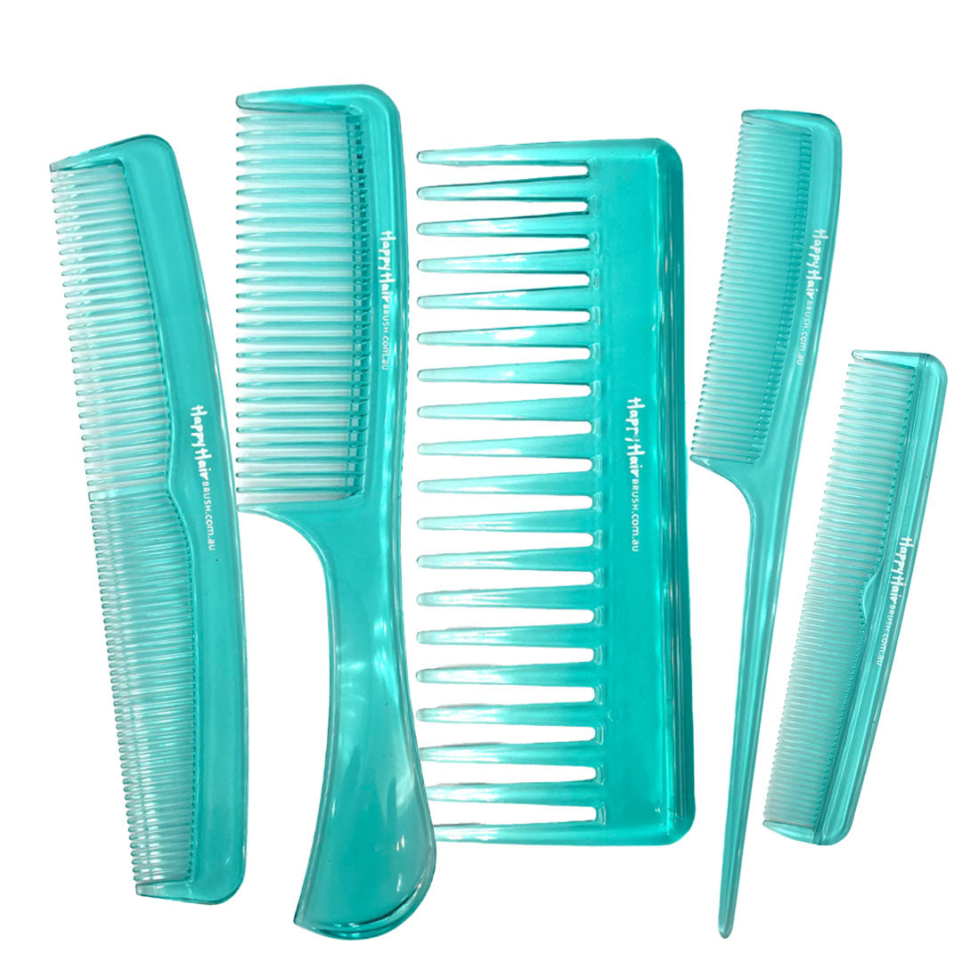 Hair Combs 5-Pack Teal - Happy Hair Brush NZ