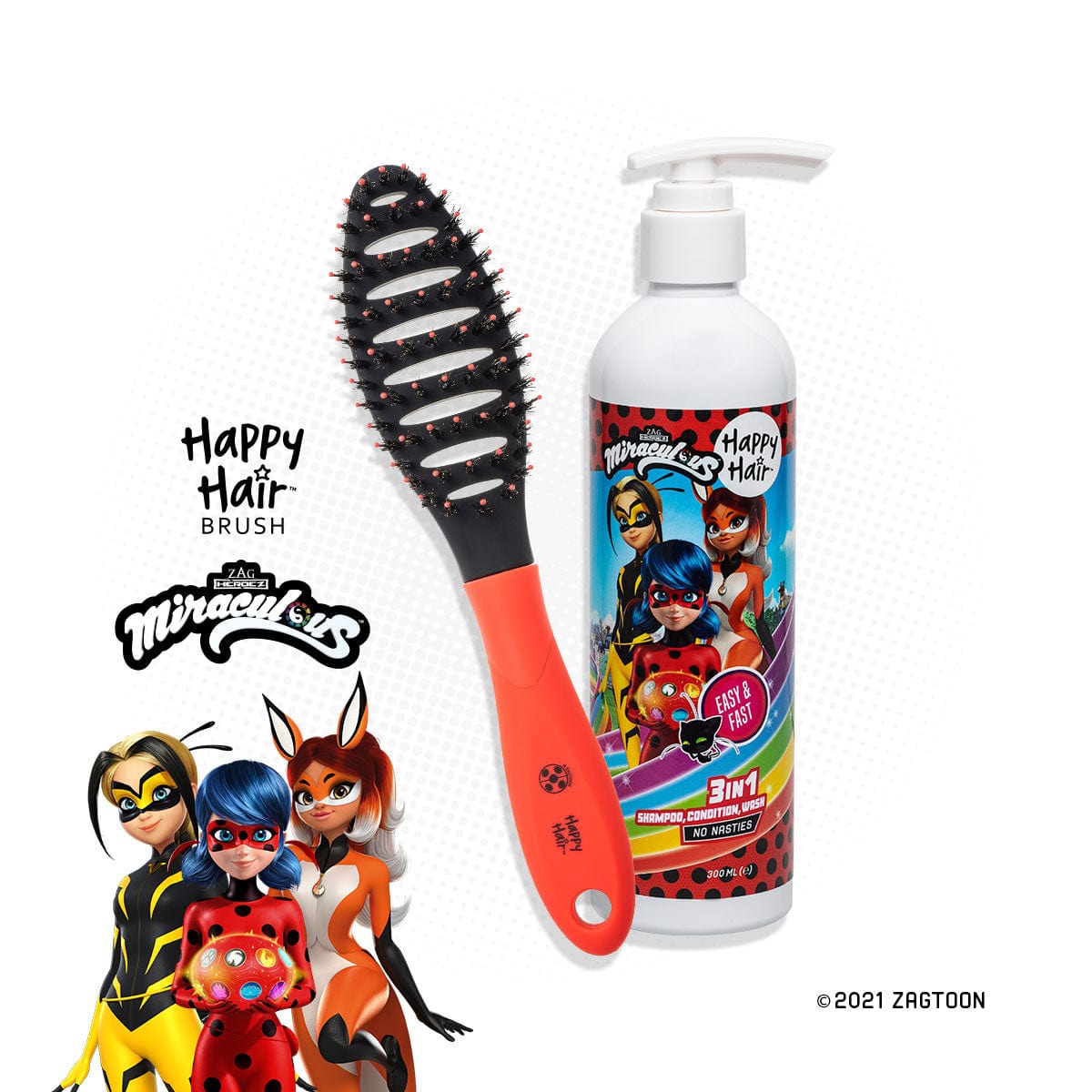 Miraculous Ladybug Hair Brush Mini Pack by Happy Hair Brush™ - Happy ...